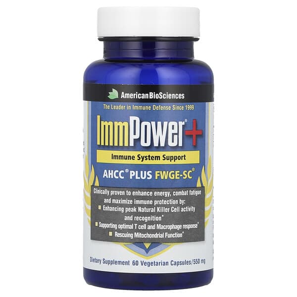 American Biosciences, ImmPower®+, ahCC® 플러스 FWGE-SC®, 베지 캡슐 60정