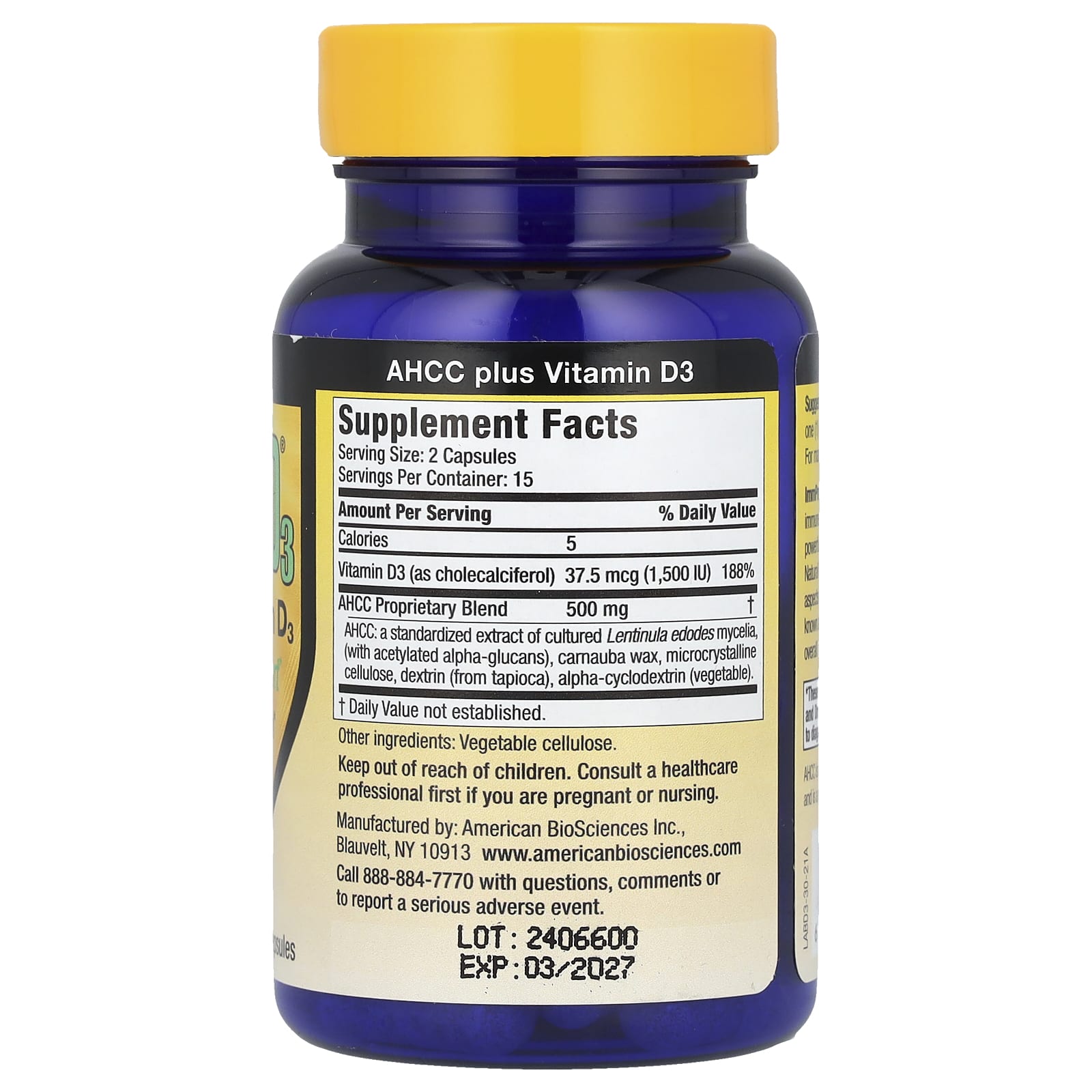 American Biosciences, ImmPower® D3, AHCC® Plus Vitamin D3, 30 ...