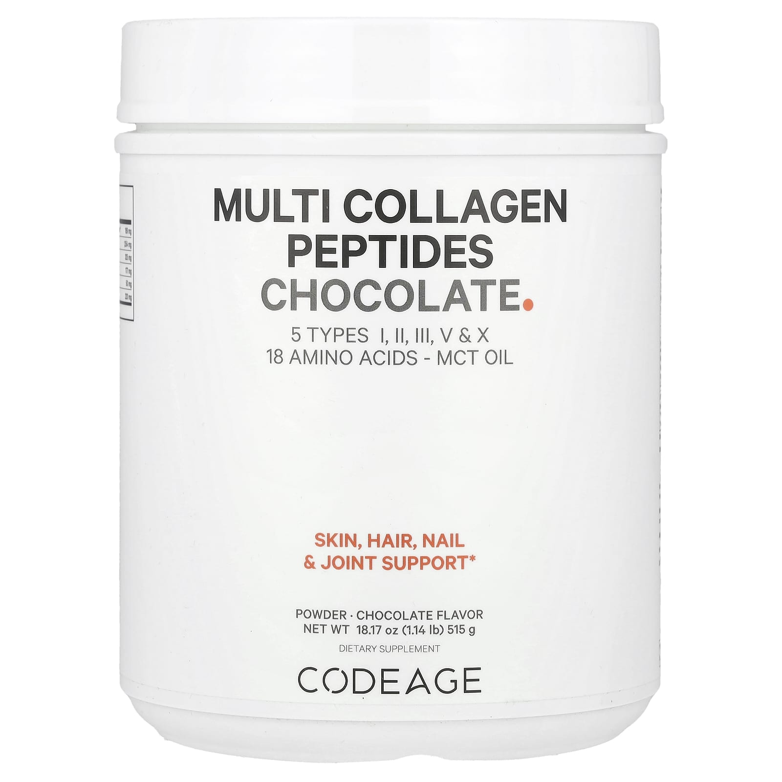 Codeage, Multi Collagen Peptides Powder, Chocolate, 18.17 oz (515 g)