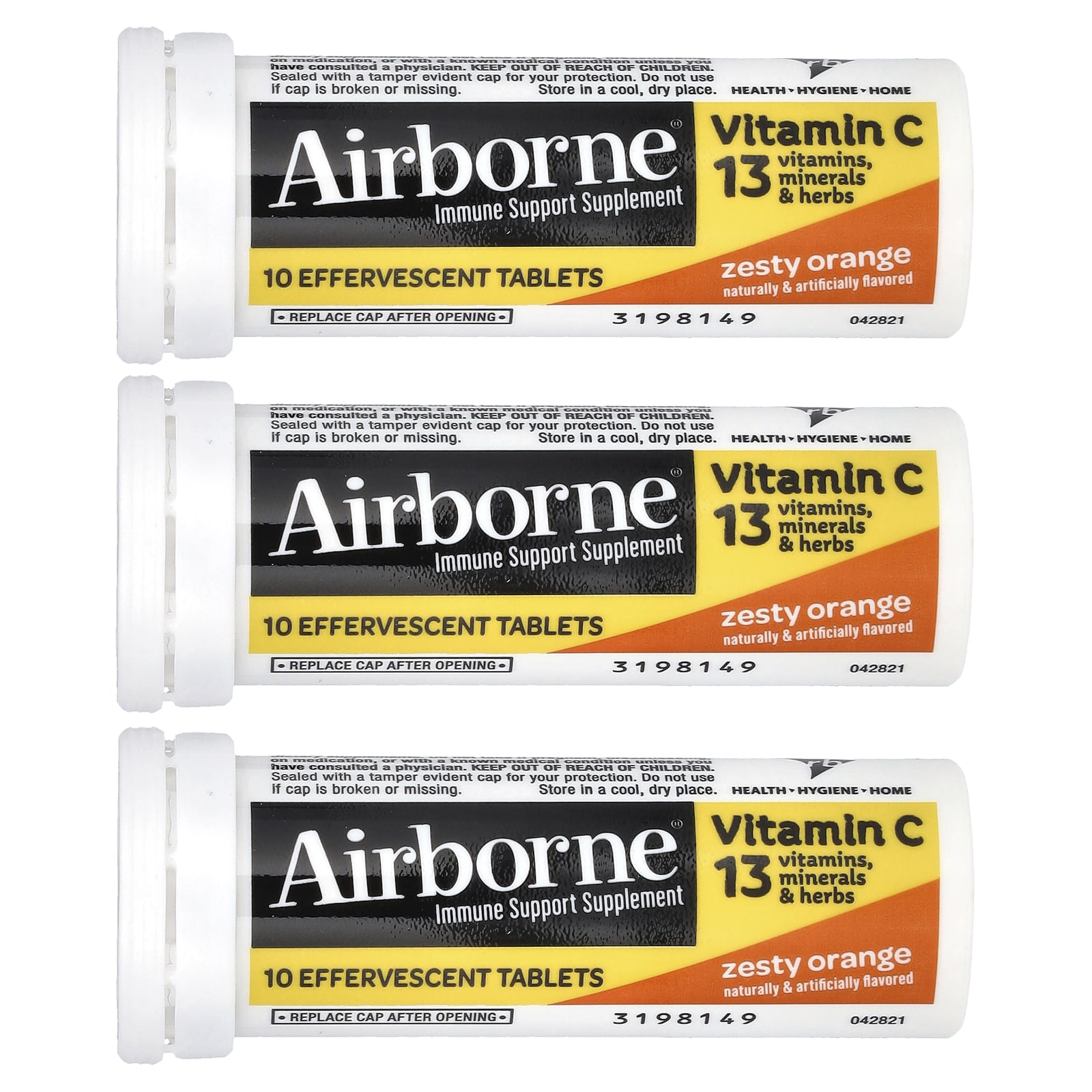 AirBorne, Immune Support Supplement, Zesty Orange, 3 Tubes, 10 ...