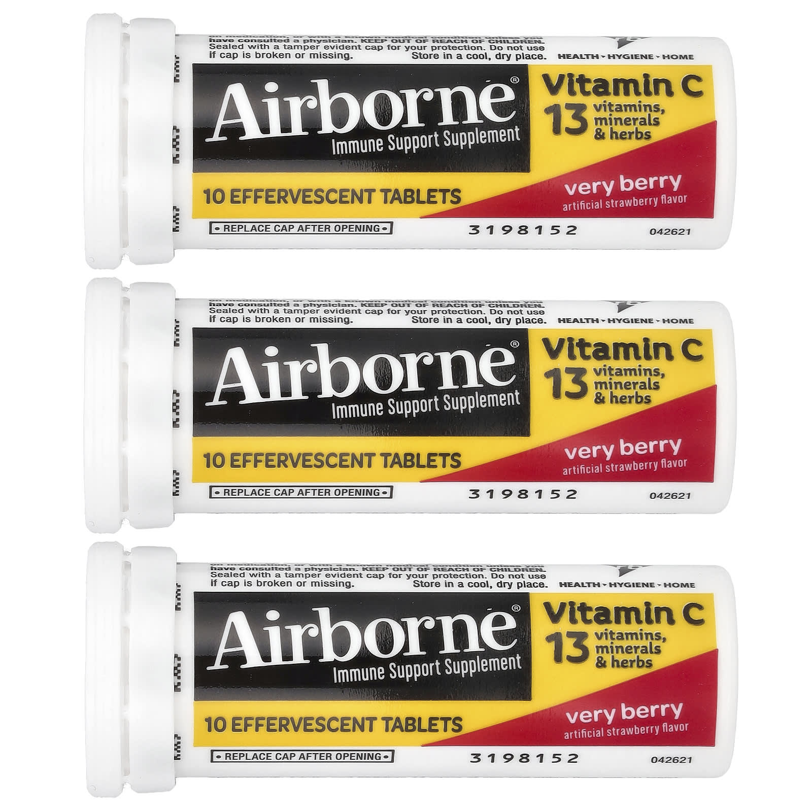 AirBorne, Immune Support Supplement, Very Berry, 3 Tubes, 10 ...