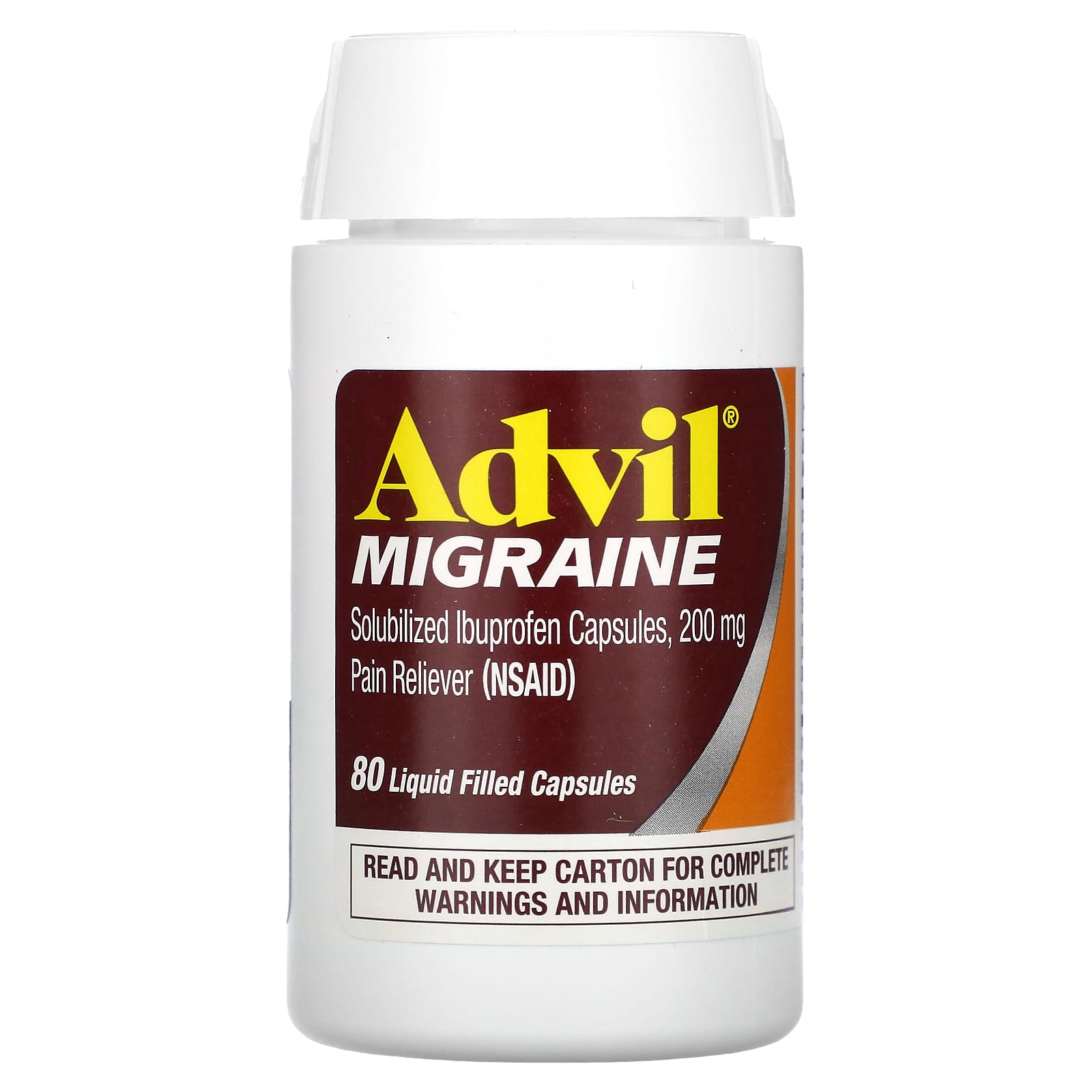 Advil, Migraña, 200 mg, 80 cápsulas rellenas de líquido