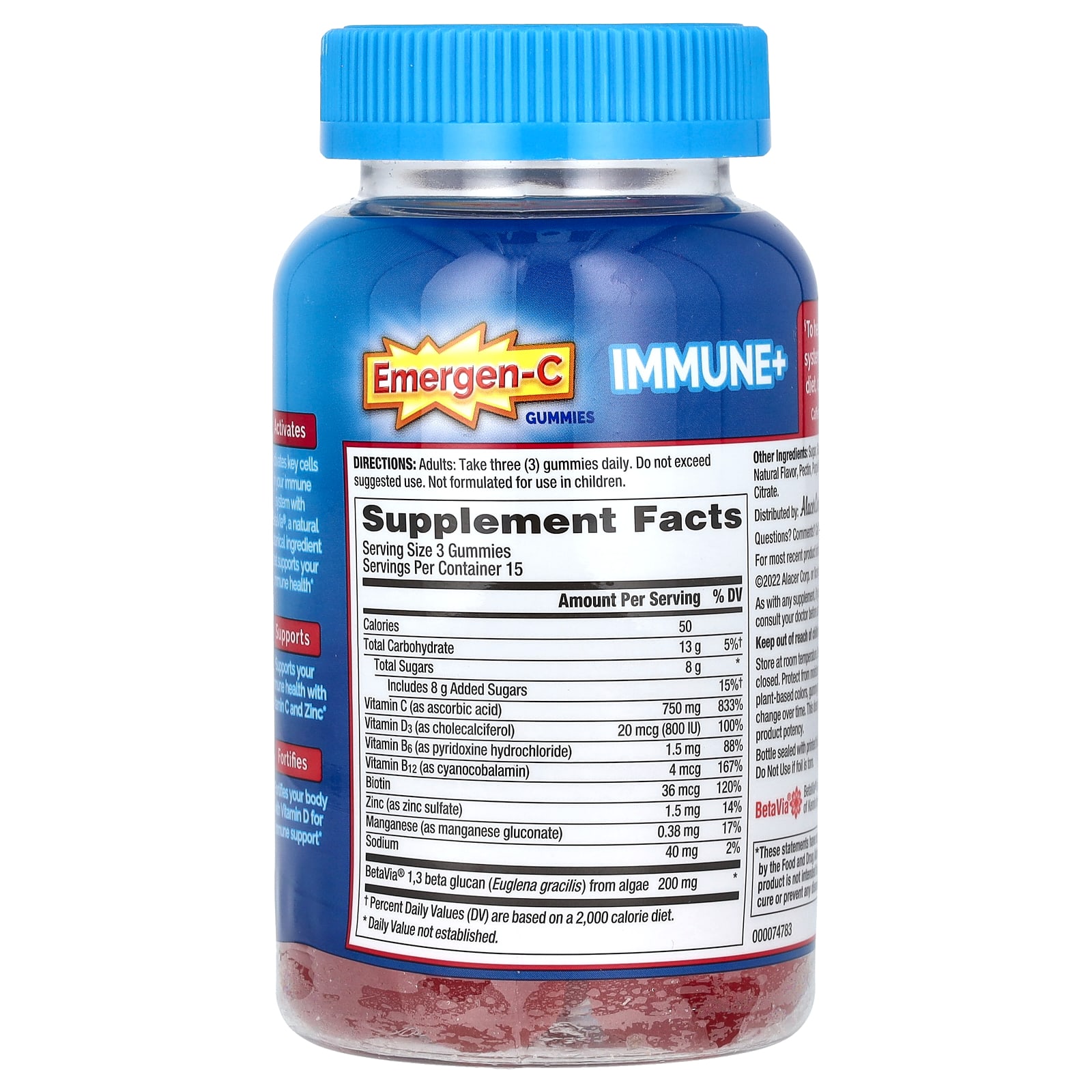 Emergen-C, Immune+ Vitamin C + Vitamin D with Zinc Gummies, Raspberry ...