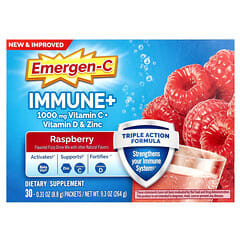 Emergen-C, Immune+ Vitamin C + Vitamin D & Zinc, Raspberry, 30 Packets ...