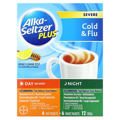 Alka-Seltzer Plus, Severe Cold & Flu, Day & Night, Honey Lemon Zest, 12 ...