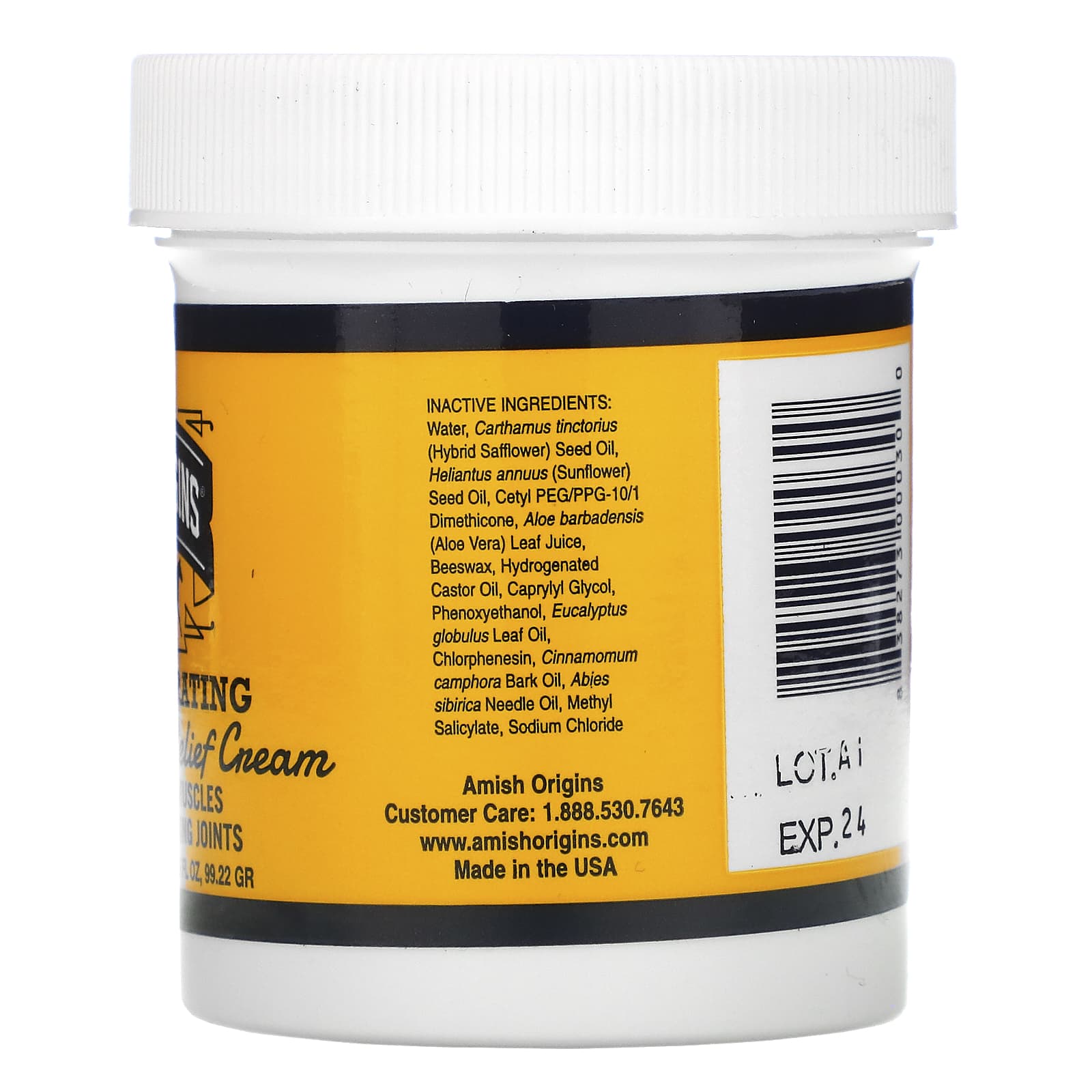 Amish Origins, Deep Penetrating, Greaseless Pain Relief Cream, 3.5 fl ...