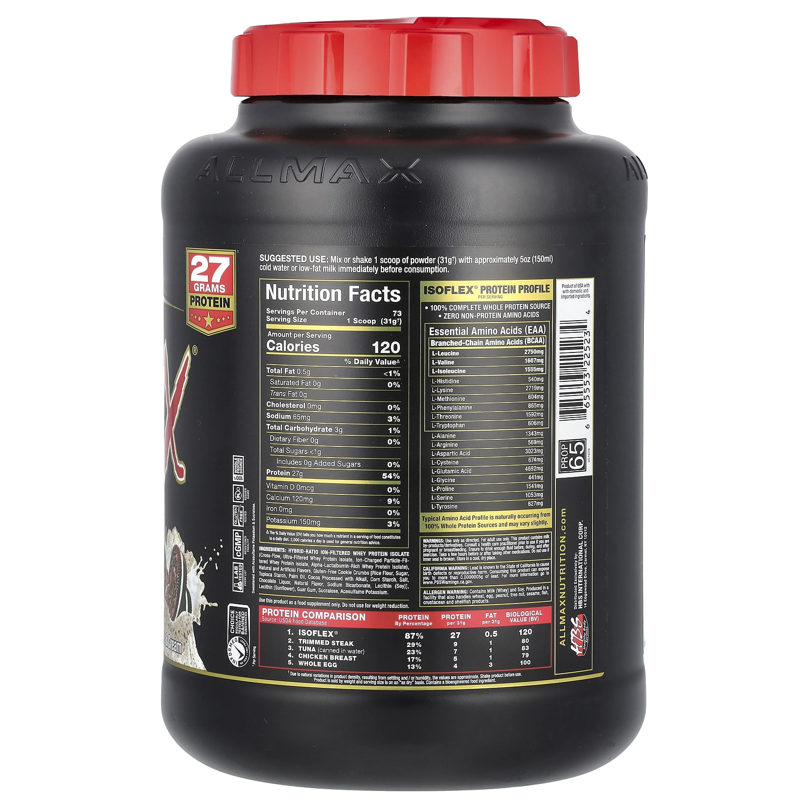 ALLMAX, Isoflex®, Pure Whey Protein Isolate, Cookies & Cream, 5 lbs (2. ...