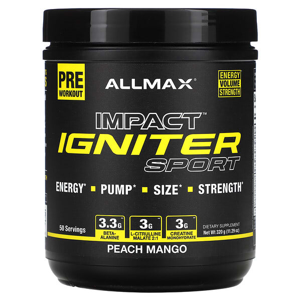 ALLMAX, IMPACT Igniter Sport , Pre-Workout, Peach Mango, 11.29 oz (320 g)