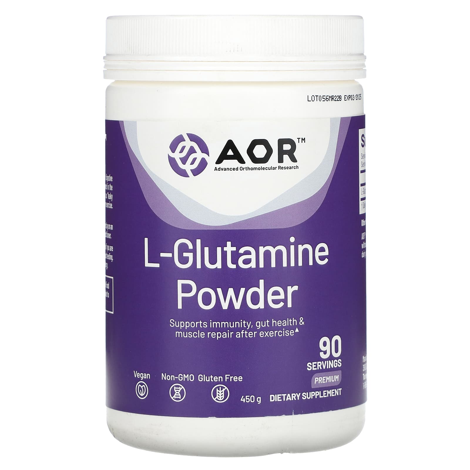 Advanced Orthomolecular Research AOR, L-グルタミンパウダー、プレミアム、450g