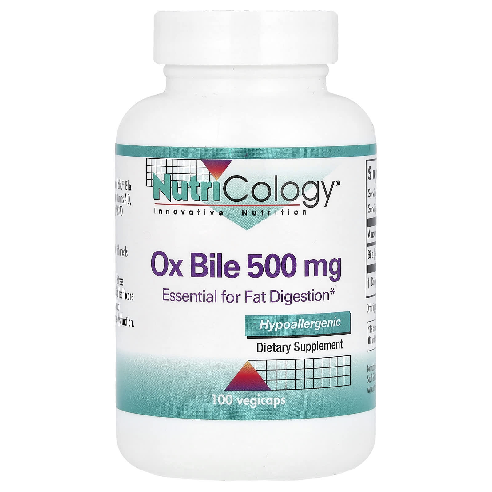 Nutricology, Ox Bile, 500 mg, 100 Vegicaps