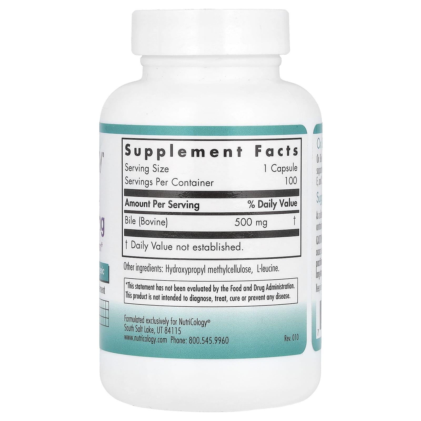 Nutricology, Ox Bile, 500 mg, 100 Vegicaps