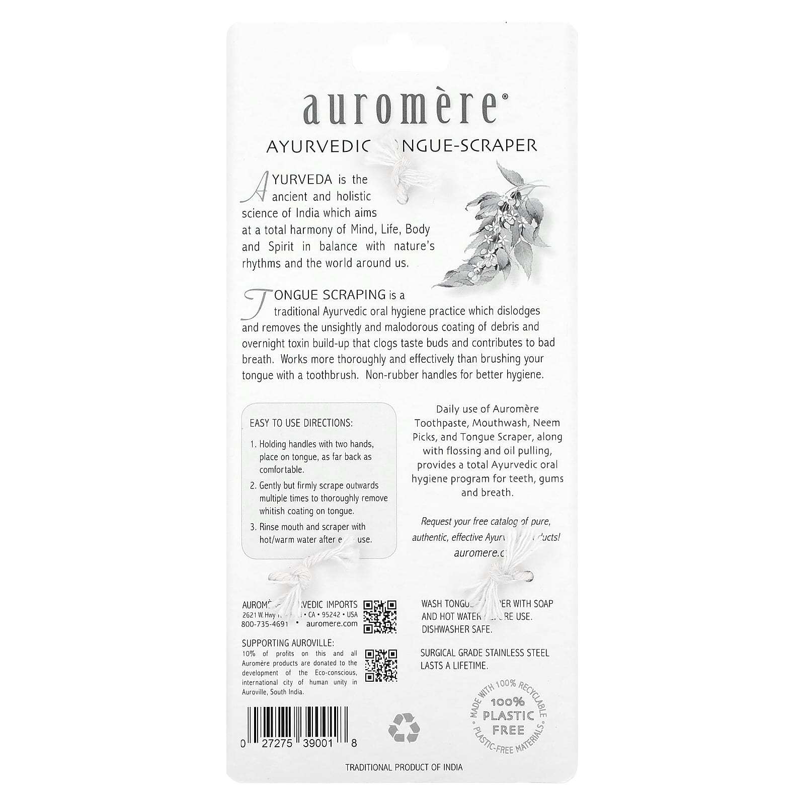 Auromere, Authentic Ayurvedic, Tongue Scraper, 1 Scraper