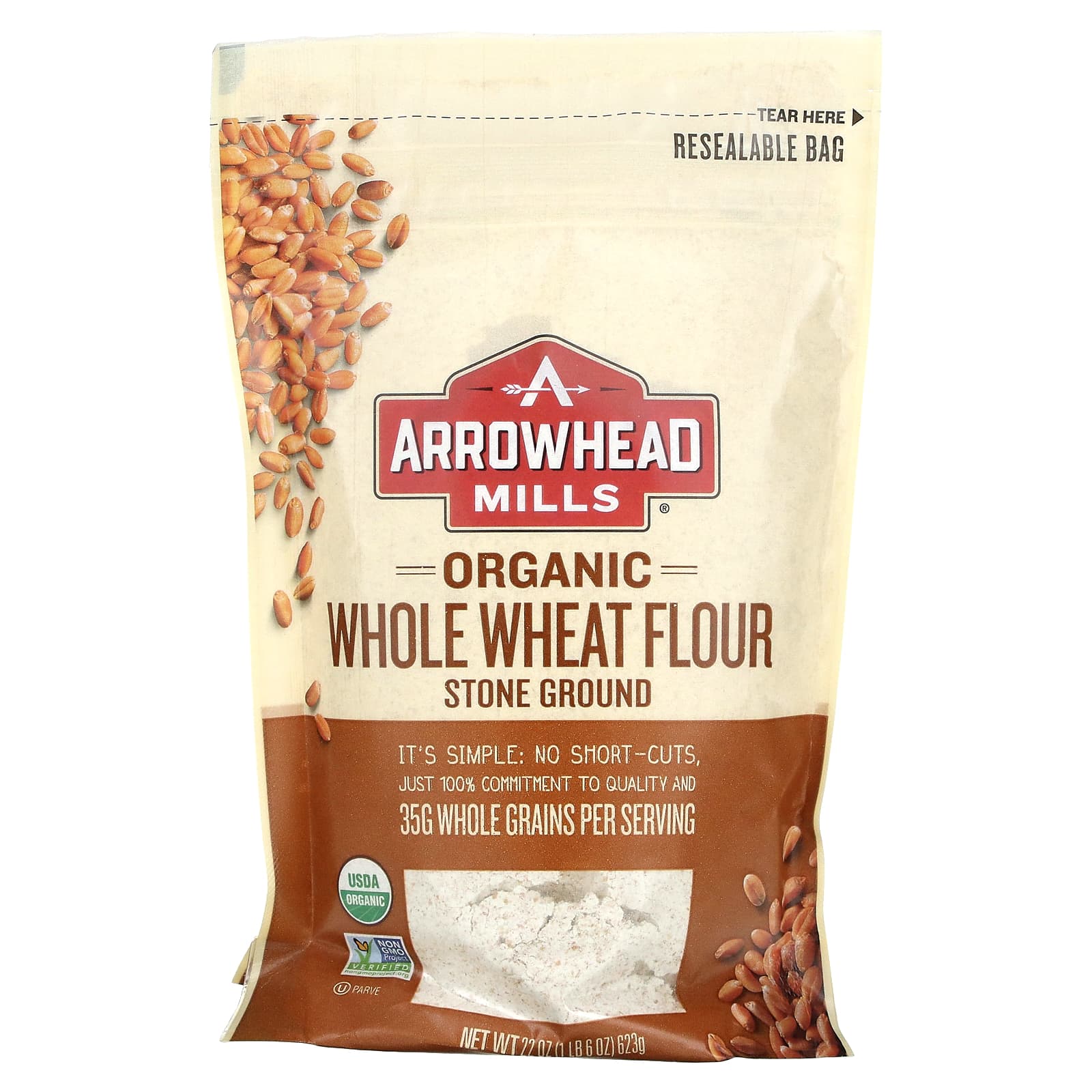 Arrowhead Mills, Organic Whole Wheat Flour, Stone Ground, 22 oz (623 g)