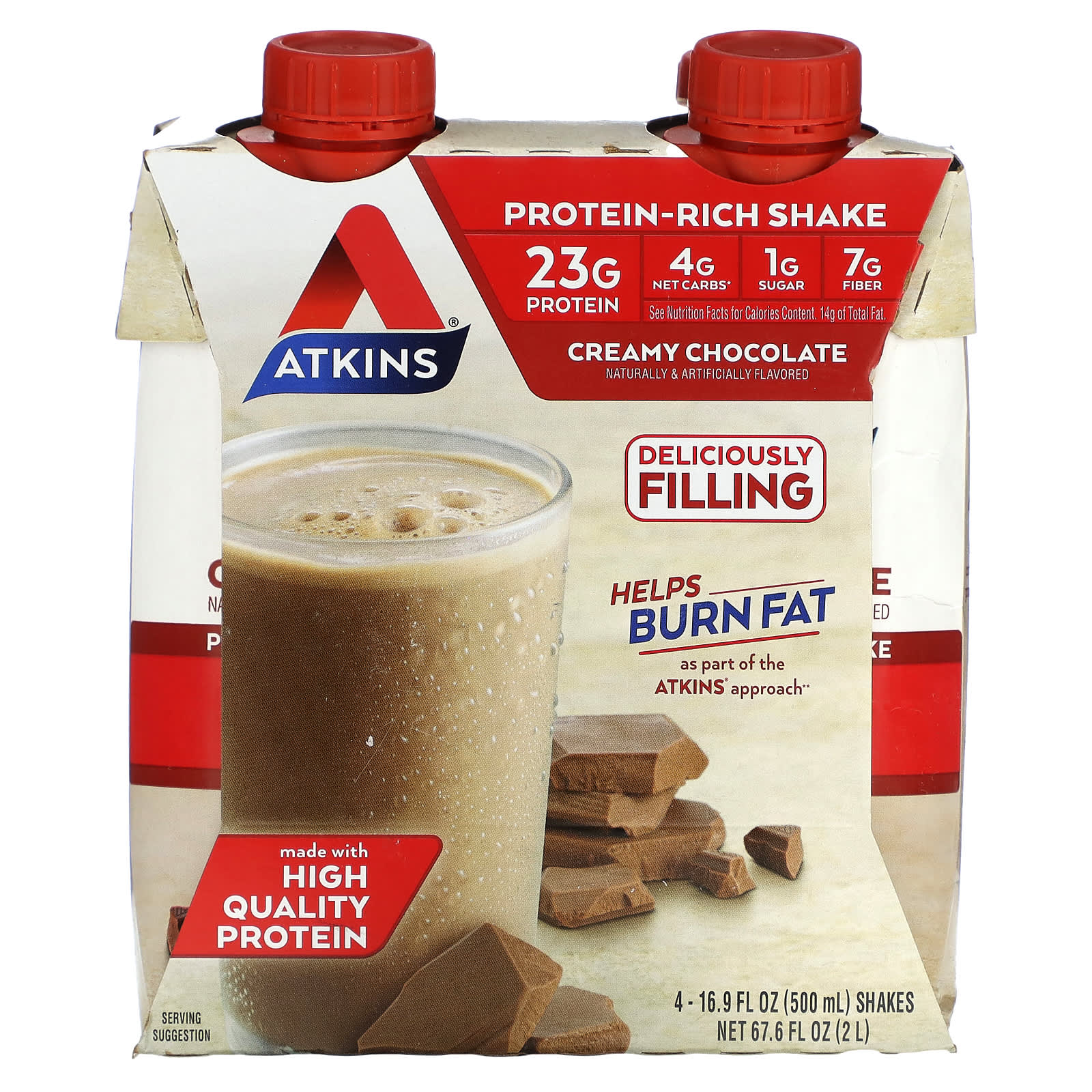 Atkins, Protein-Rich Shake, Creamy Chocolate, 4 Shakes, 16.9 fl oz (500 ...