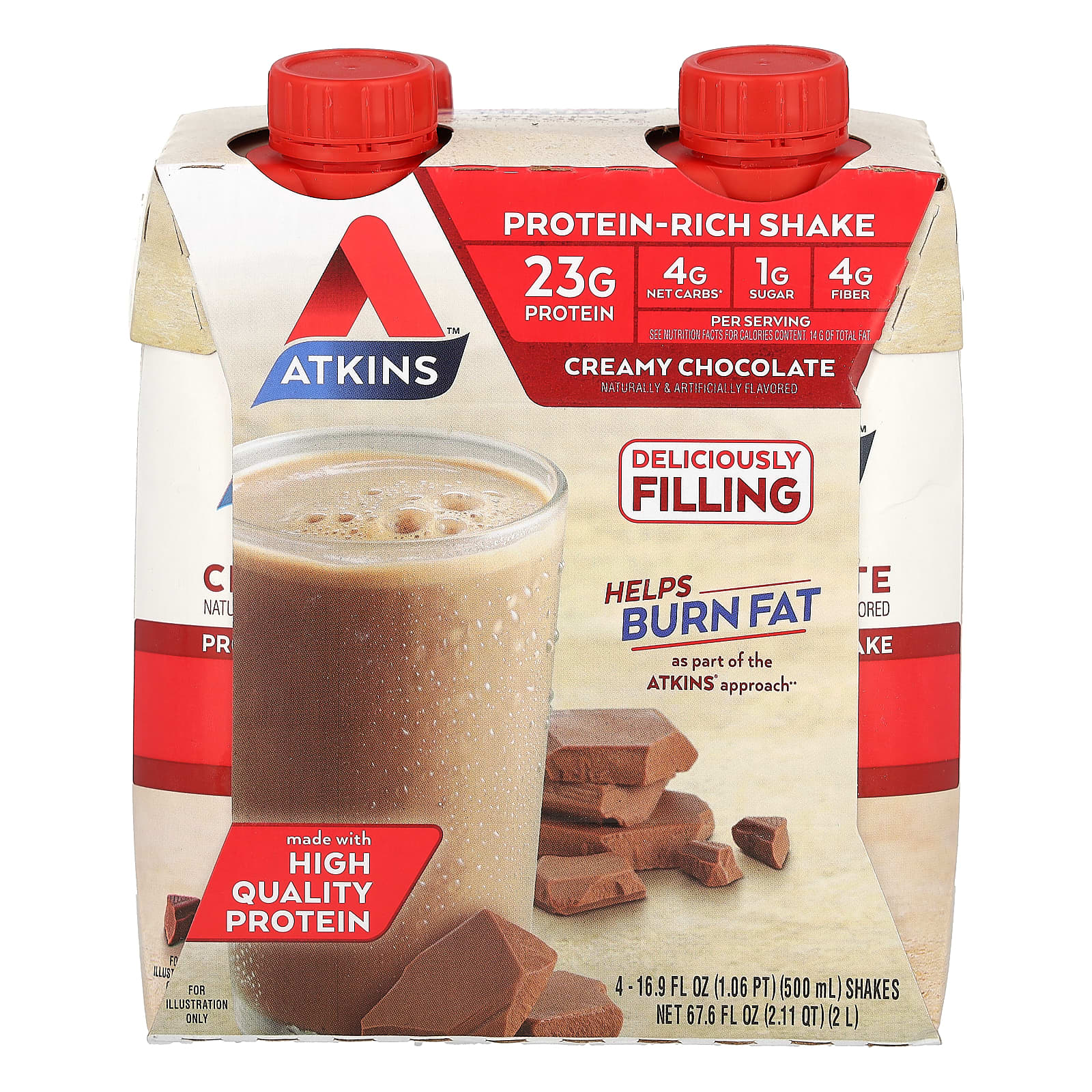 Atkins, Protein-Rich Shake, Creamy Chocolate, 4 Shakes, 16.9 fl oz (500 ...