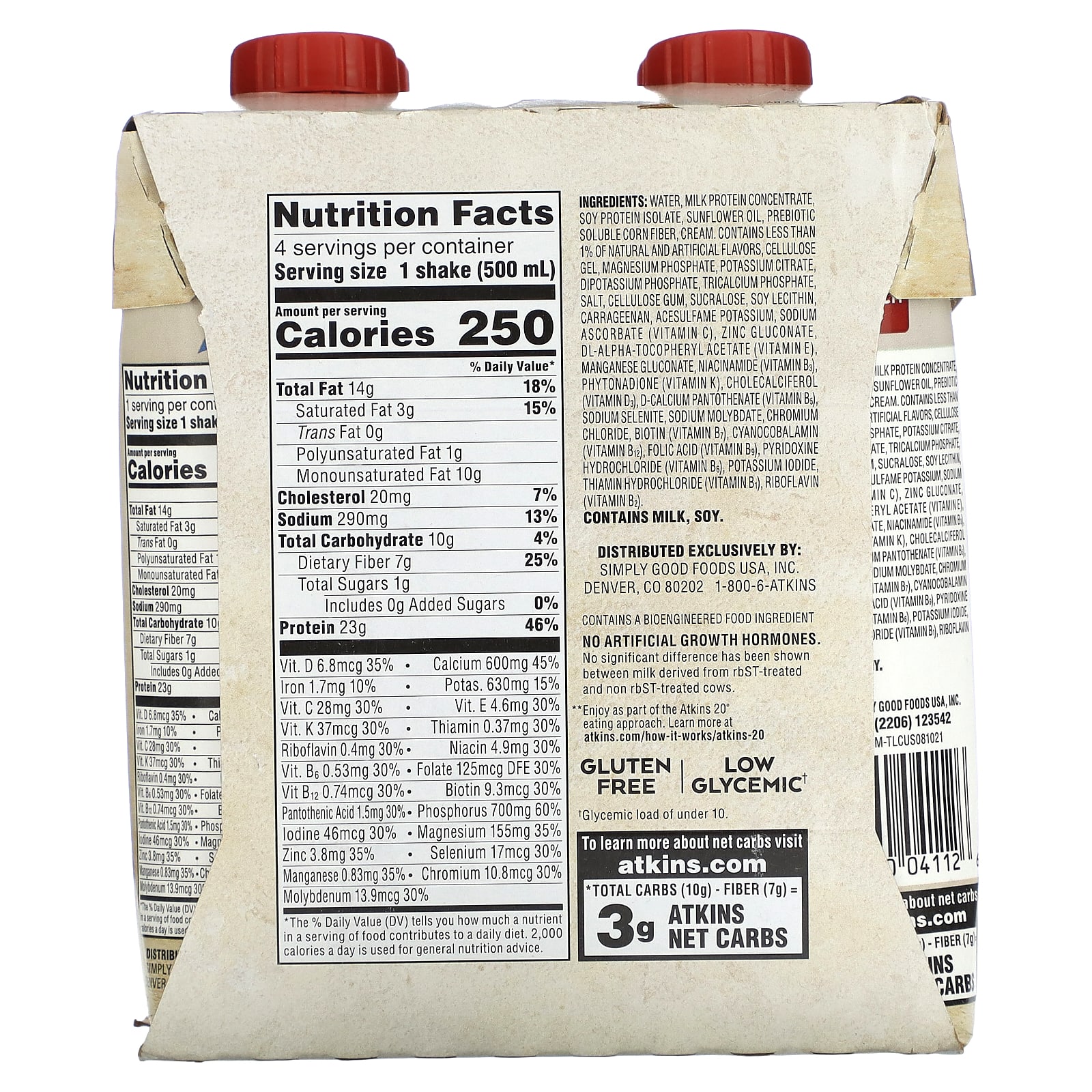 Atkins, Protein Rich Shake, Vanilla Cream, 4 Shakes, 16.9 fl oz (500 ml ...
