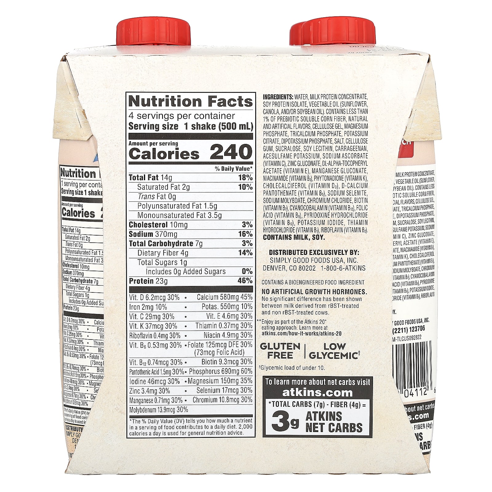 Atkins, Protein-Rich Shake, Vanilla Cream, 4 Shakes, 16.9 fl oz (500 ml ...