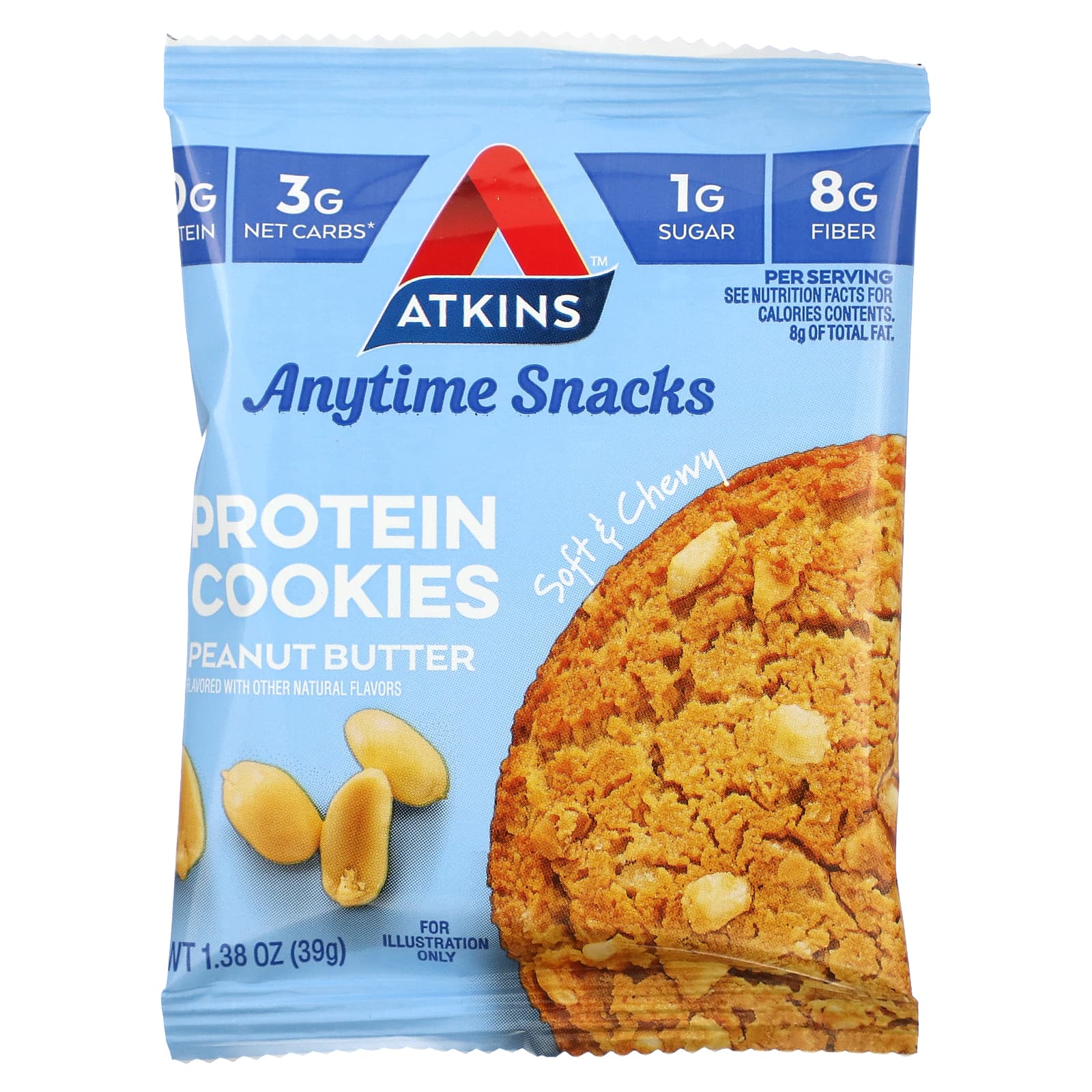 Atkins, Anytime Snacks, Protein Cookies, Peanut Butter, 4 Cookies, 1.38 ...