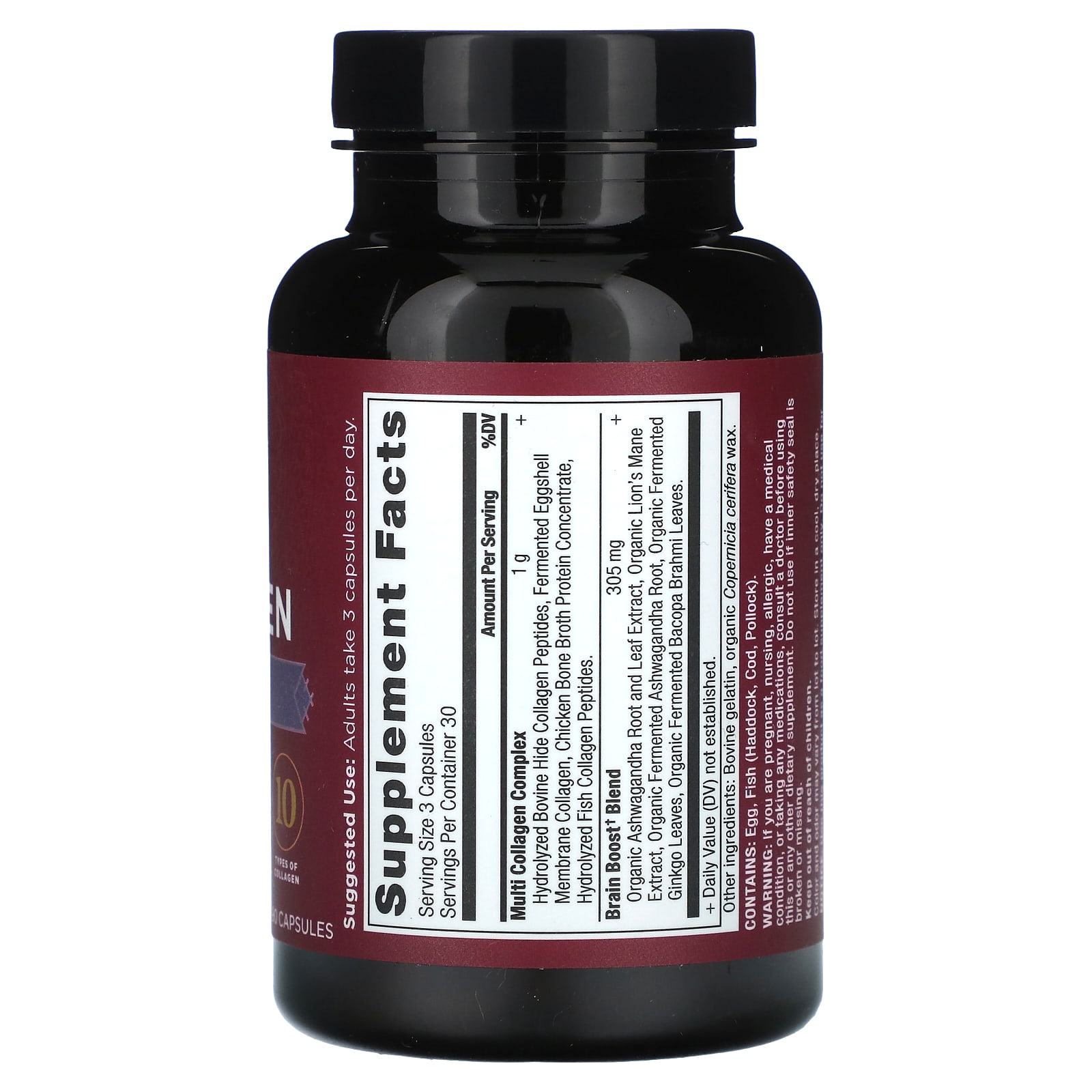 Ancient Nutrition, Multi Collagen, Brain Boost, 90 Capsules