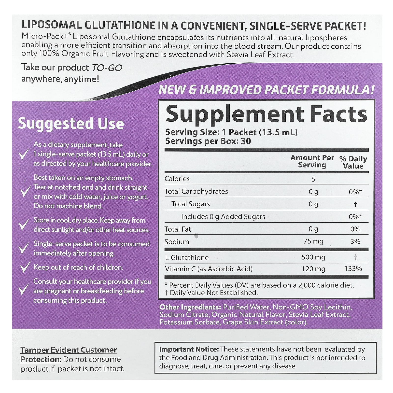 Aurora Nutrascience, Micro-Pack+, Liposomal Glutathione, 500 mg, 30 ...