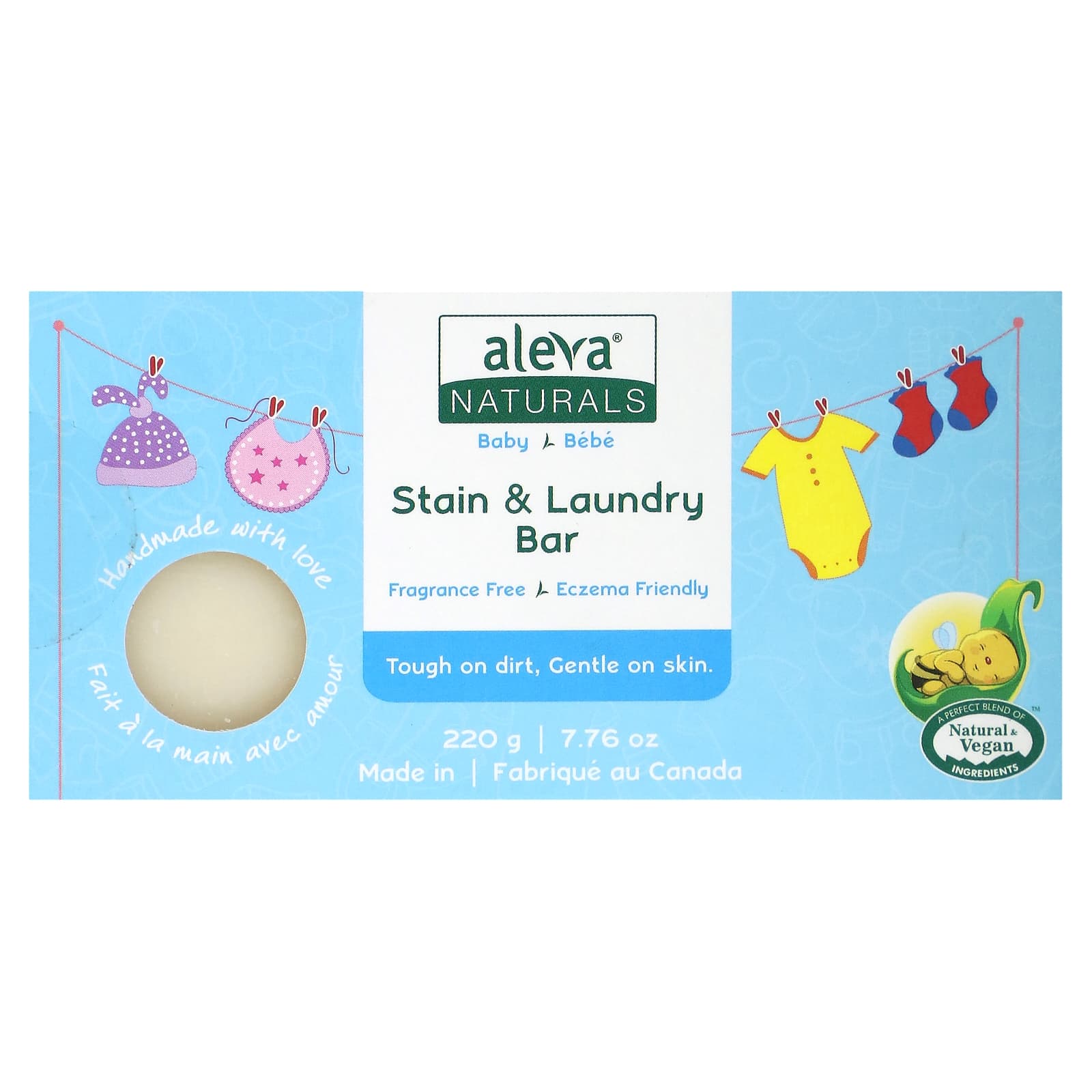 Aleva Naturals, Baby, Stain & Laundry Bar Soap, Fragrance Free, 7.76 oz ...