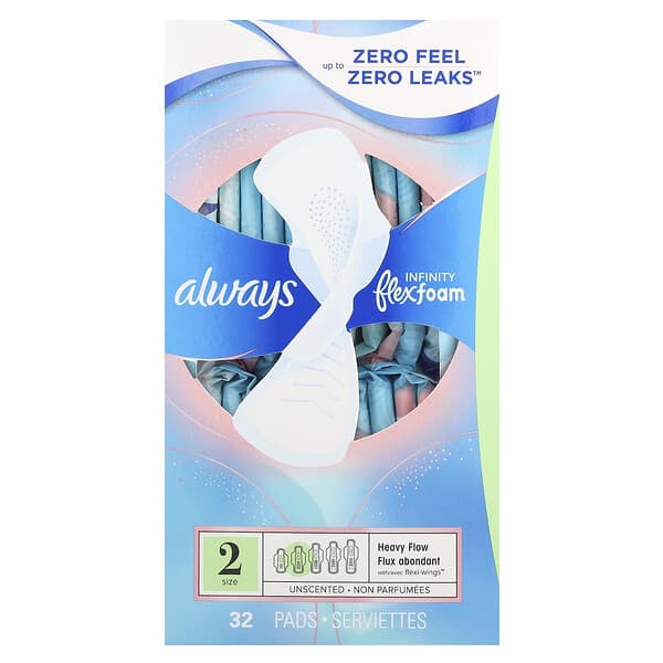 Always, Infinity Flex Foam with Flexi-Wings, Size 2, Heavy Flow ...