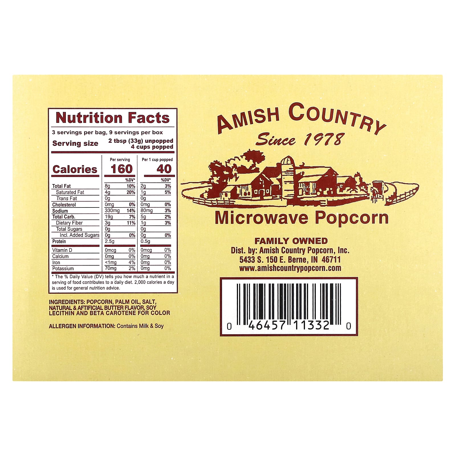 Amish Country Popcorn, Microwave Popcorn, Butter, 3 Bags, 3.5 oz (99 g ...