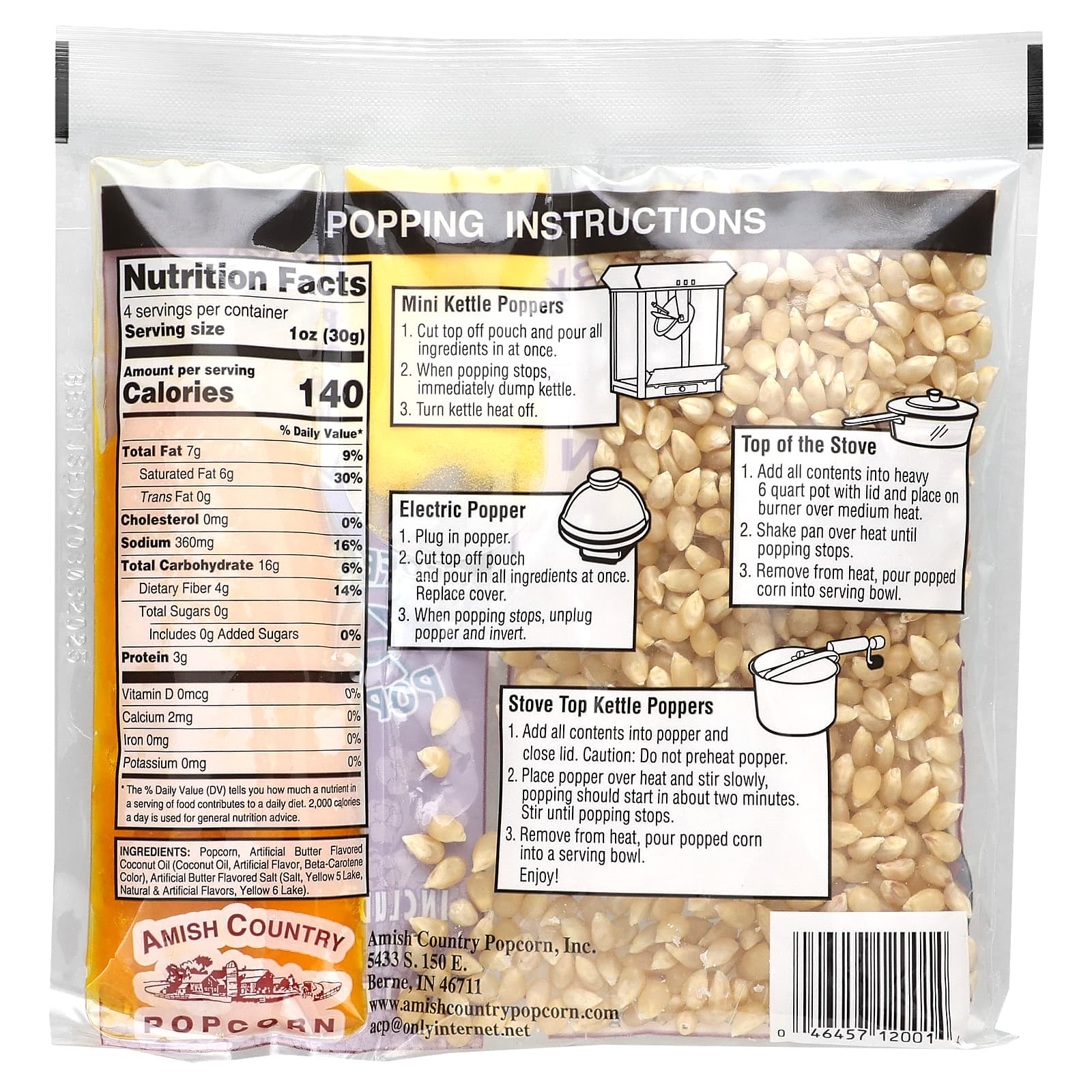 Amish Country Popcorn, Perfect Portions 3 in 1 Popcorn Pack, Medium ...