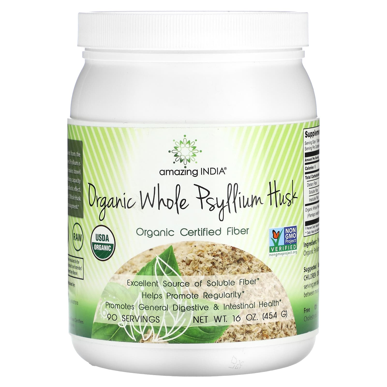 Amazing India, Organic Whole Psyllium Husk, 16 oz (454 g)