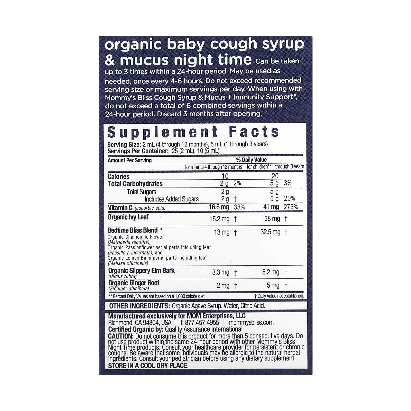 Mommy's Bliss, Baby, Organic Cough Syrup & Mucus, Day/Night Pack, Age 4 ...