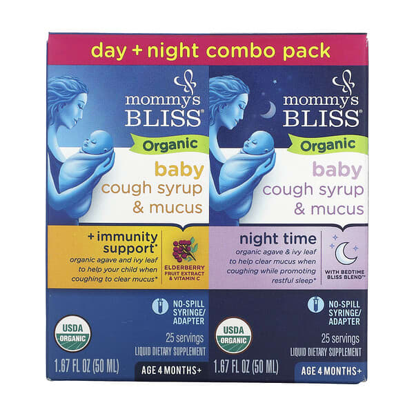 Mommy's Bliss, Baby, Organic Cough Syrup & Mucus, Day/Night Pack, Age 4 ...