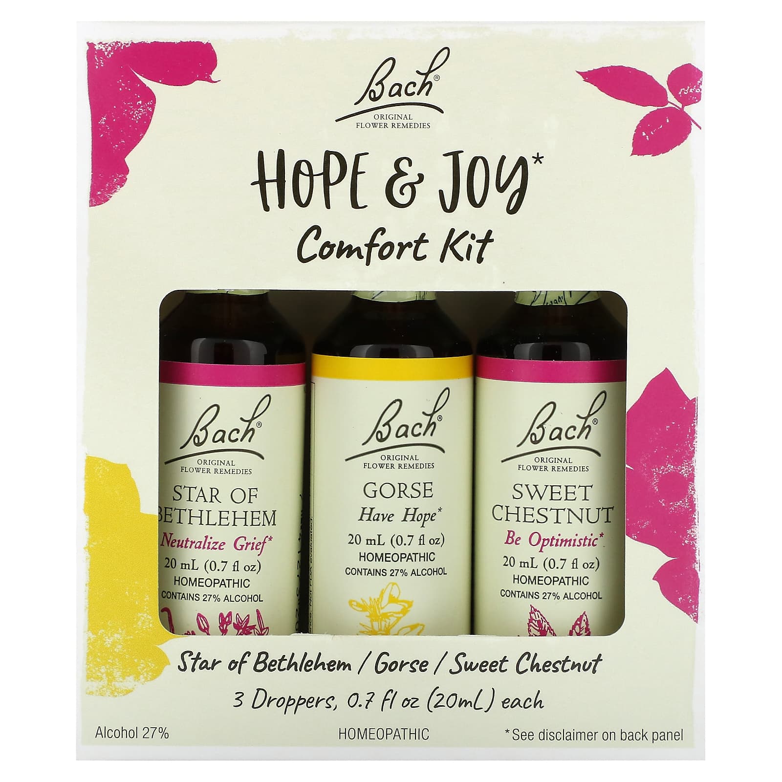 Bach, Hope & Joy Comfort Kit, 3 goteros, 20 ml (0,7 oz. Líq.) Cada uno