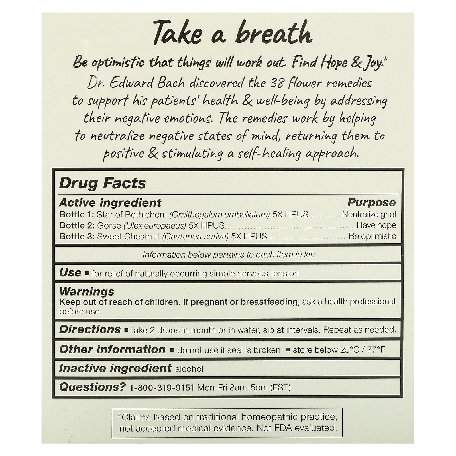 Bach, Hope & Joy Comfort Kit, 3 goteros, 20 ml (0,7 oz. Líq.) Cada uno