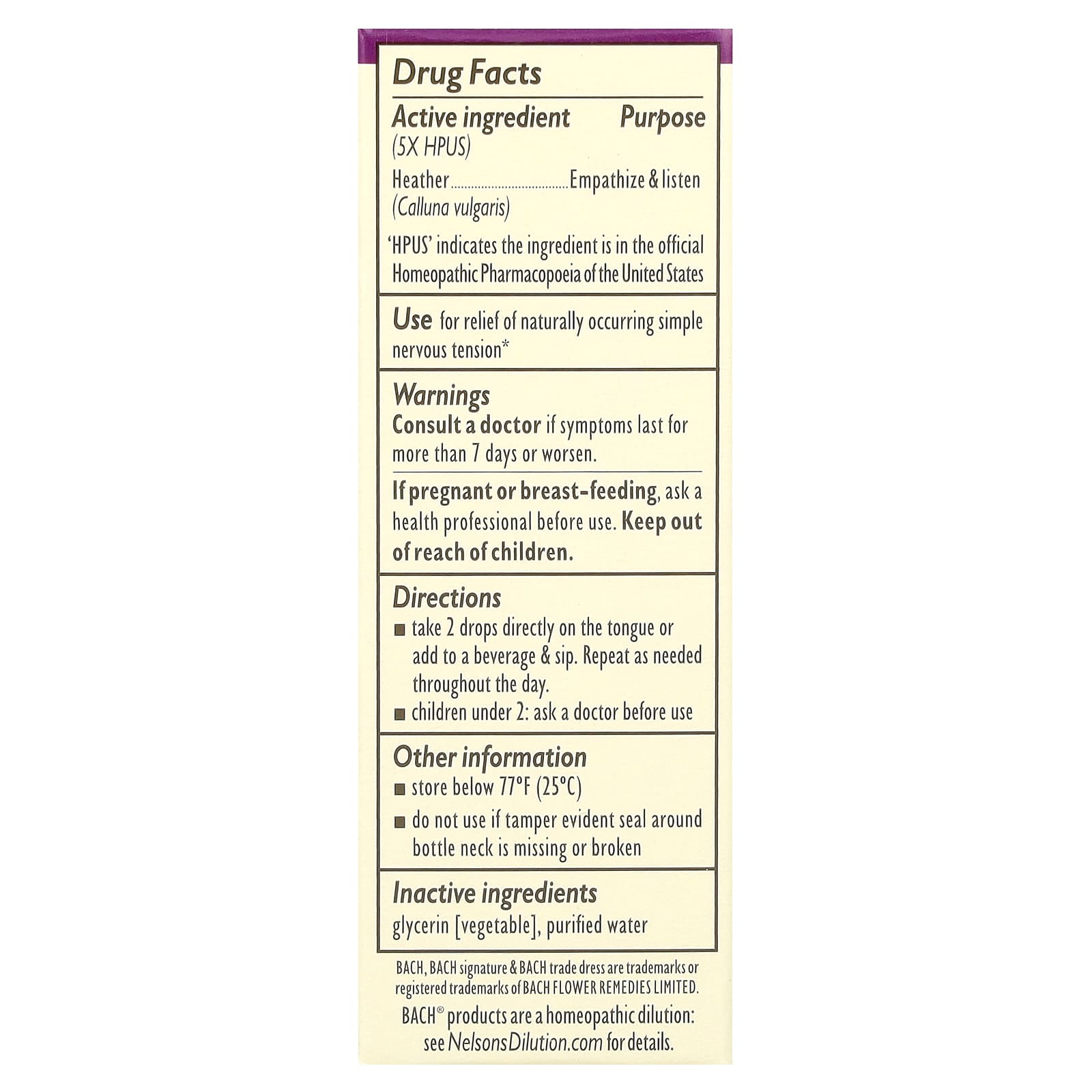 Bach, Original Flower Remedies, Heather, 0.35 fl oz (10 ml)