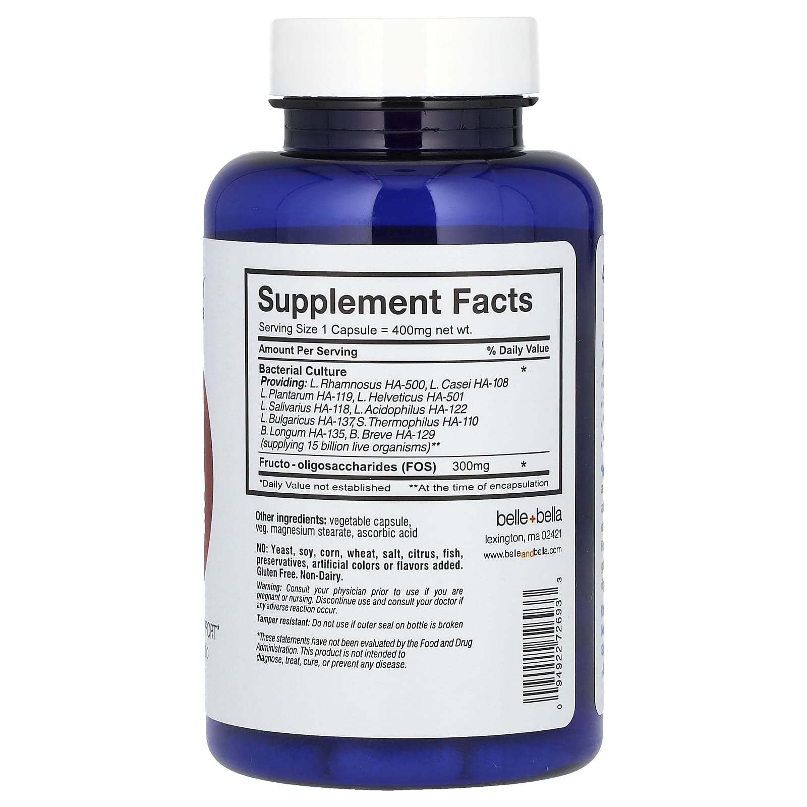 Belle+Bella, Probiotic, Flora Restore, 15 Billion Live Cultures , 60 ...