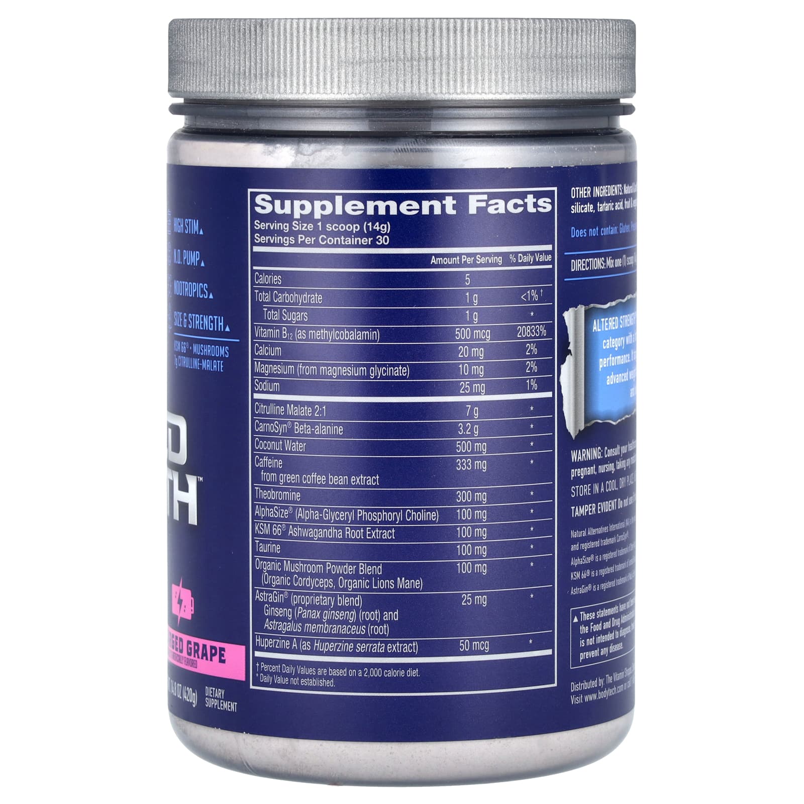 BodyTech, Elite, Altered Strength Pre-Workout, Charged Grape, 14.8 oz ...