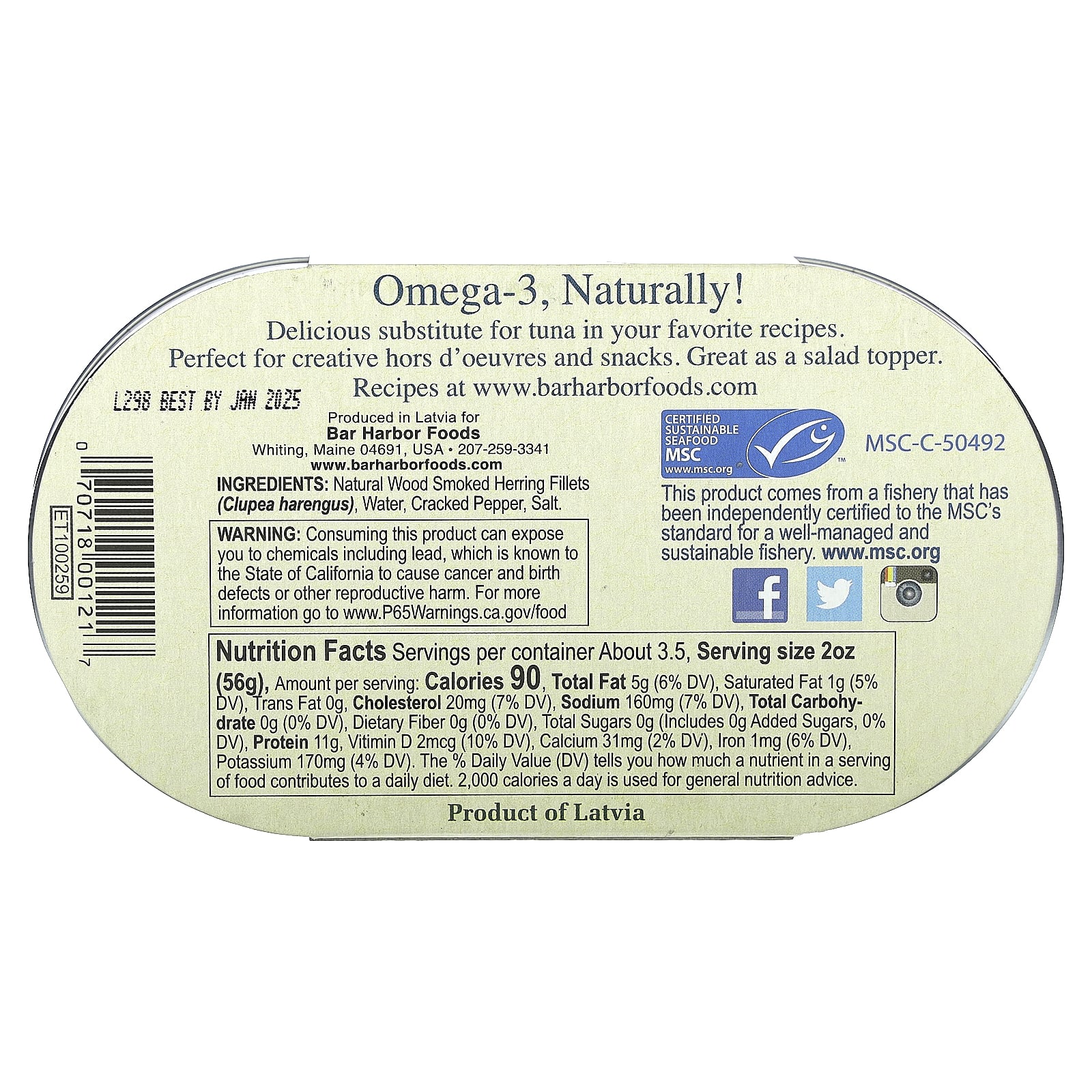 Bar Harbor, Wild Herring Fillets, Seasoned with Cracked Pepper, 6.7 oz ...