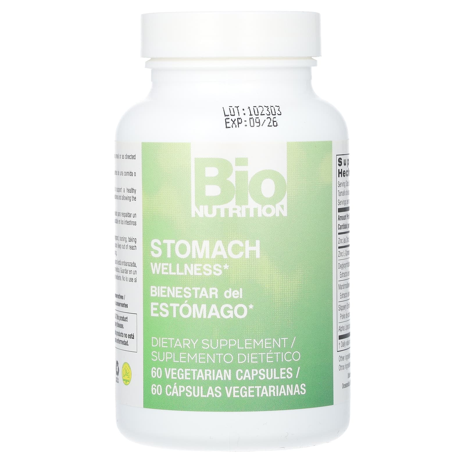 Bio Nutrition, Stomach Wellness, 60 Vegetarian Capsules