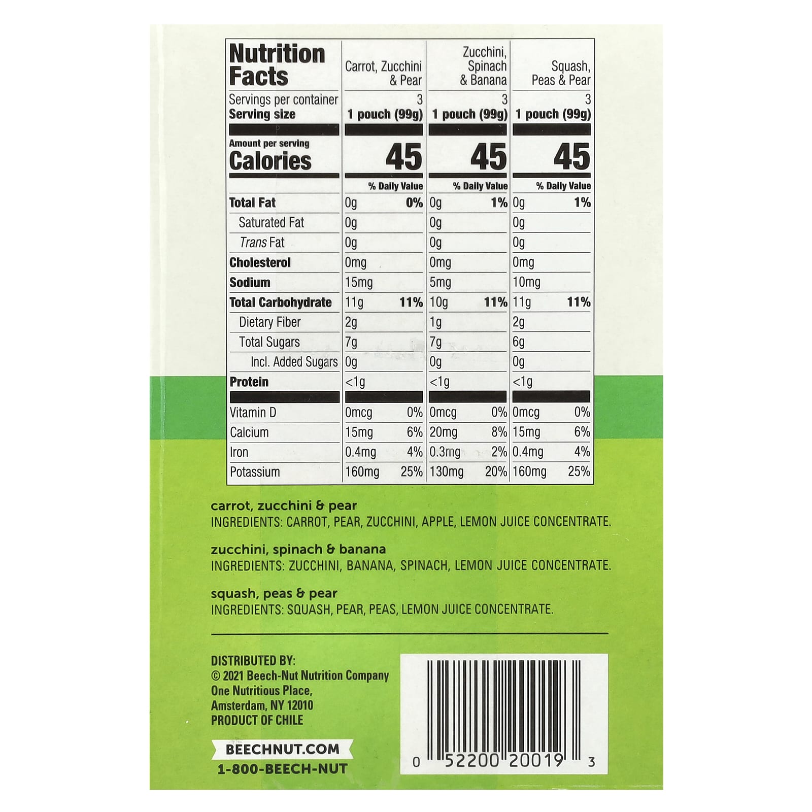 Beech-Nut, Veggies, 6+ Months, Variety Pack, 9 Pouches, 3.5 oz (99 g) Each