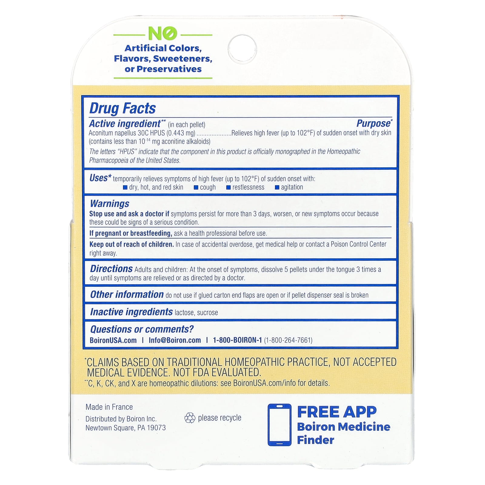 Boiron, Aconitum, Fever Relief, Meltaway Pellets, 30C, 3 Tubes, 80 ...