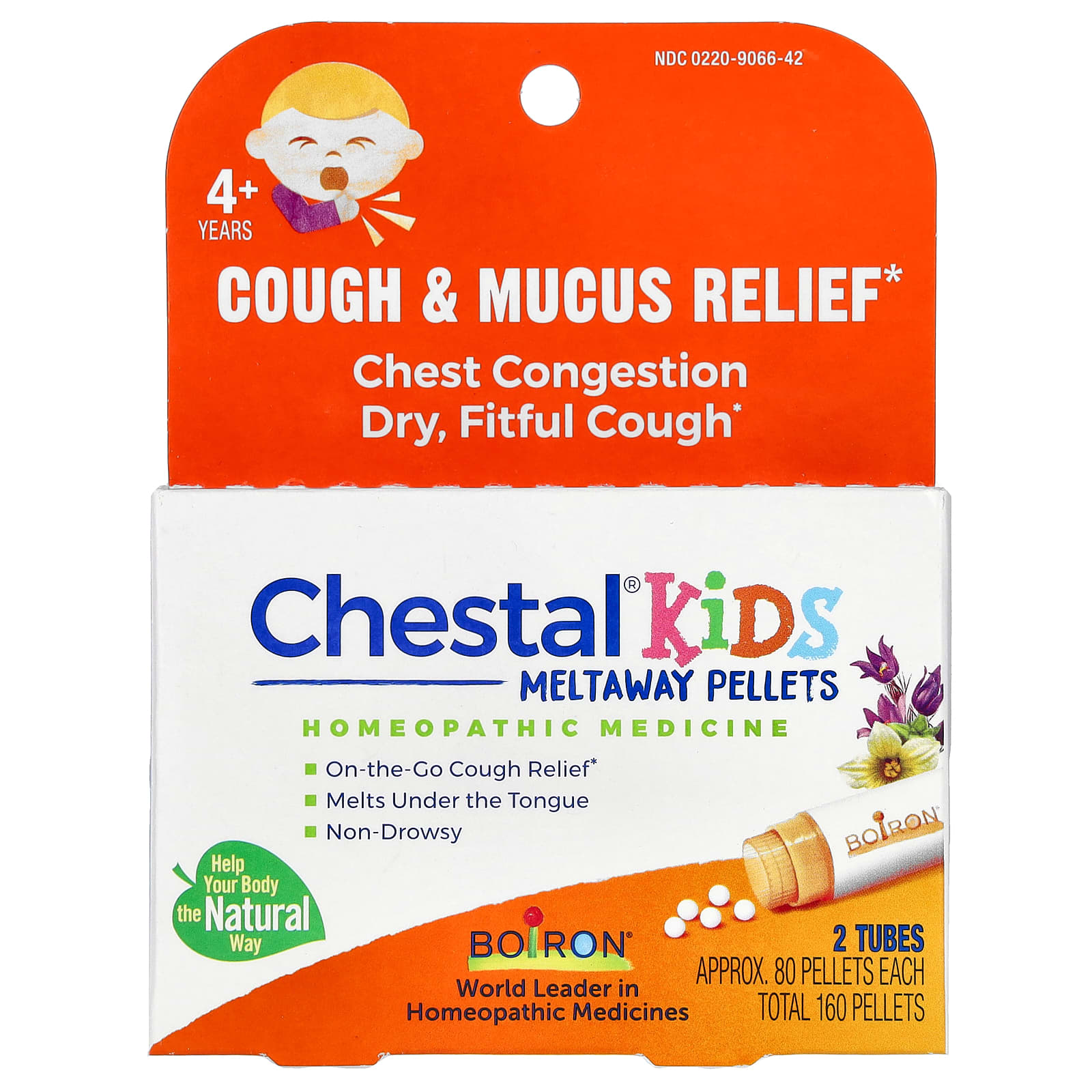 Boiron, Chestal Kids Meltaway Pellets, Cough & Mucus Relief, 4+ Years ...
