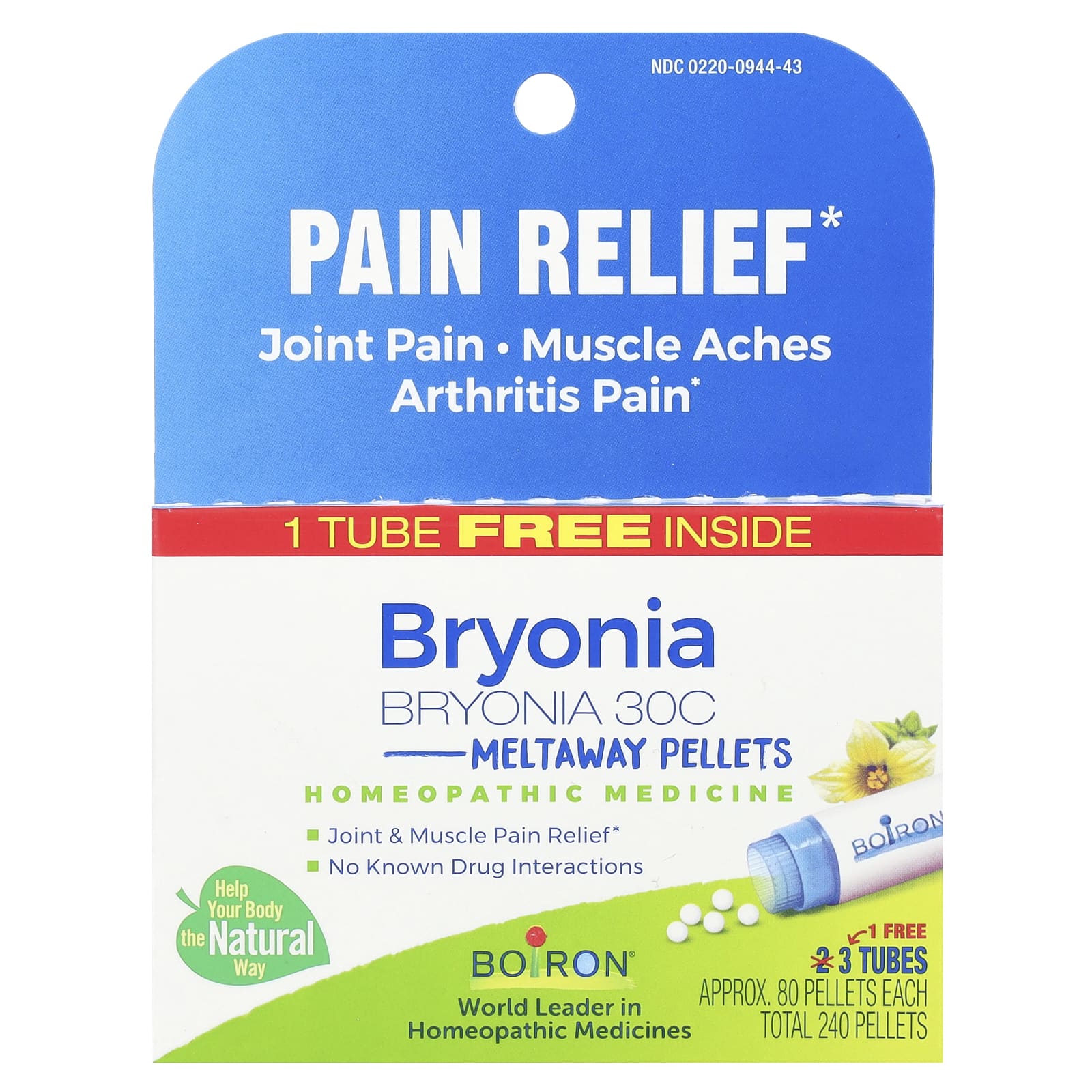 Boiron, Bryonia, Pain Relief, Meltaway Pellets, 30C, 3 Tubes, 80 ...