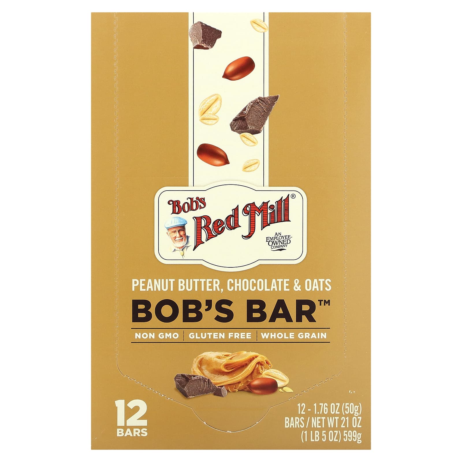 Bob's Red Mill, Bob's 베터 바, 피넛 버터 초콜릿 & 견과류, 바 12개, 각 50g(1.76oz)