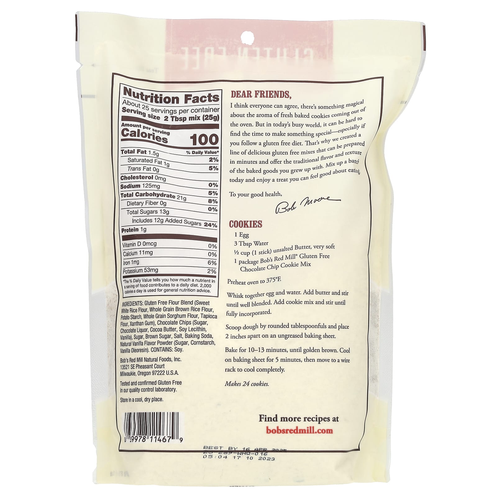 Bob's Red Mill, Chocolate Chip Cookie Mix, Gluten Free , 22 oz (624 g)