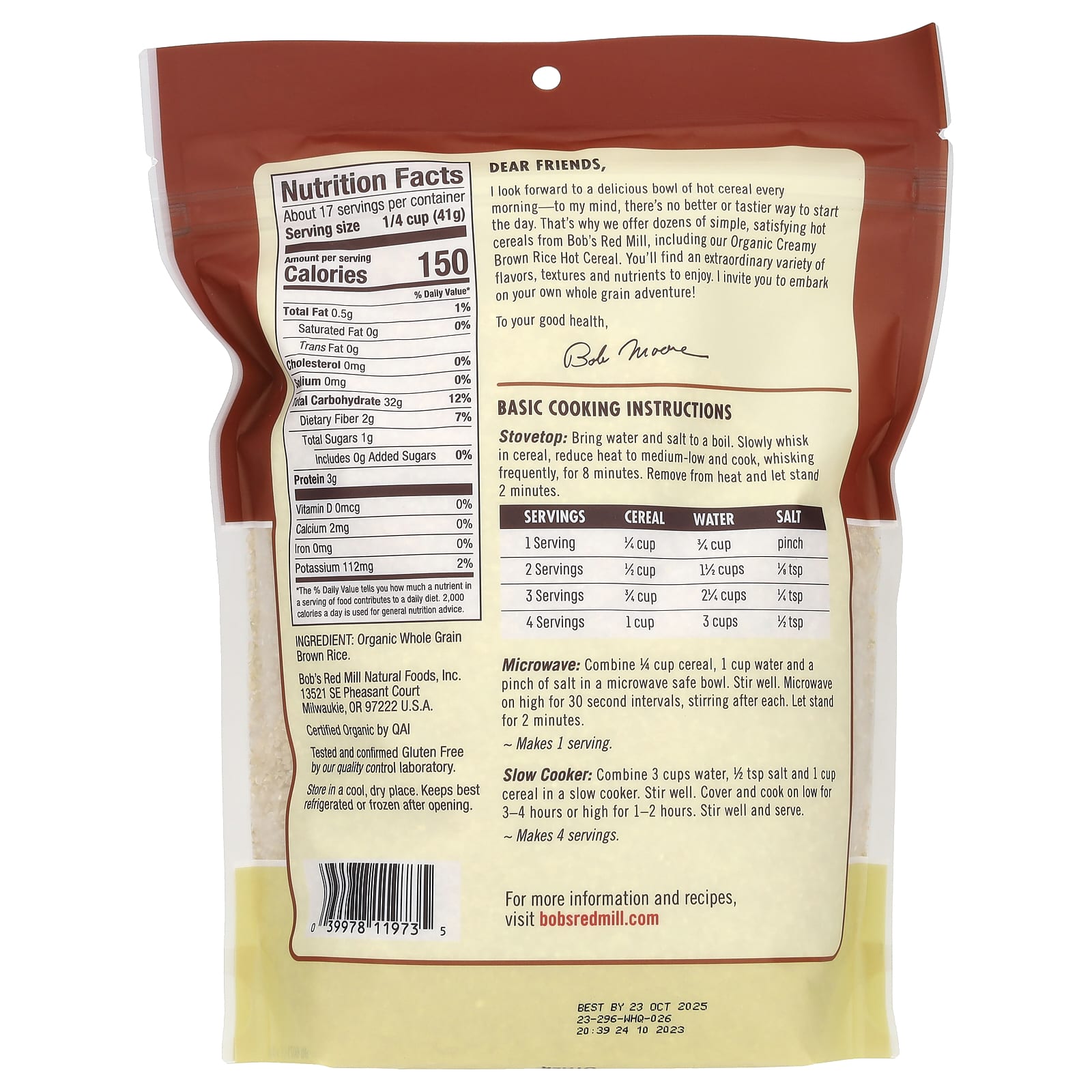 Bob's Red Mill Brown Rice Cereal at Karen Medina blog