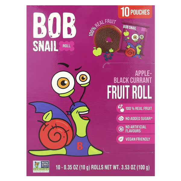 Bob Snail, Fruit Rolls, Apple-Black Currant, 10 Pouches, 0.35 oz (10 g ...