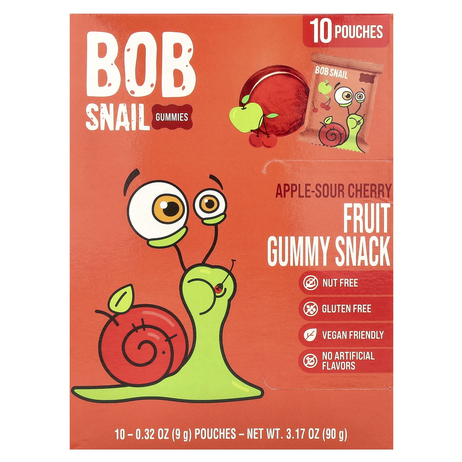 Bob Snail, Fruit Gummy Snack, Apple-Sour Cherry, 10 Pouches, 0.32 oz (9 ...