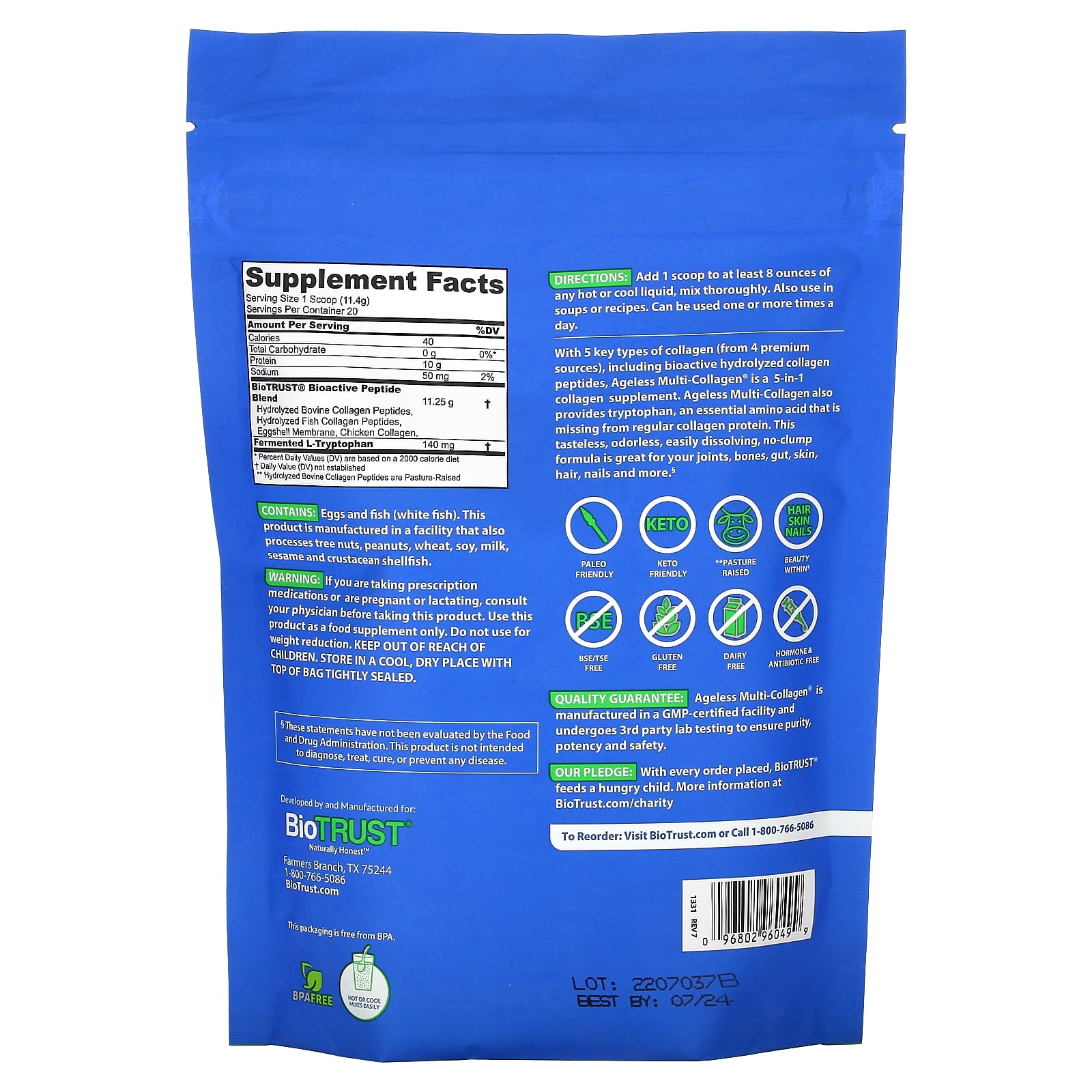 BioTRUST, Ageless Multi-Collagen, Unflavored, 8.04 oz (228 g)