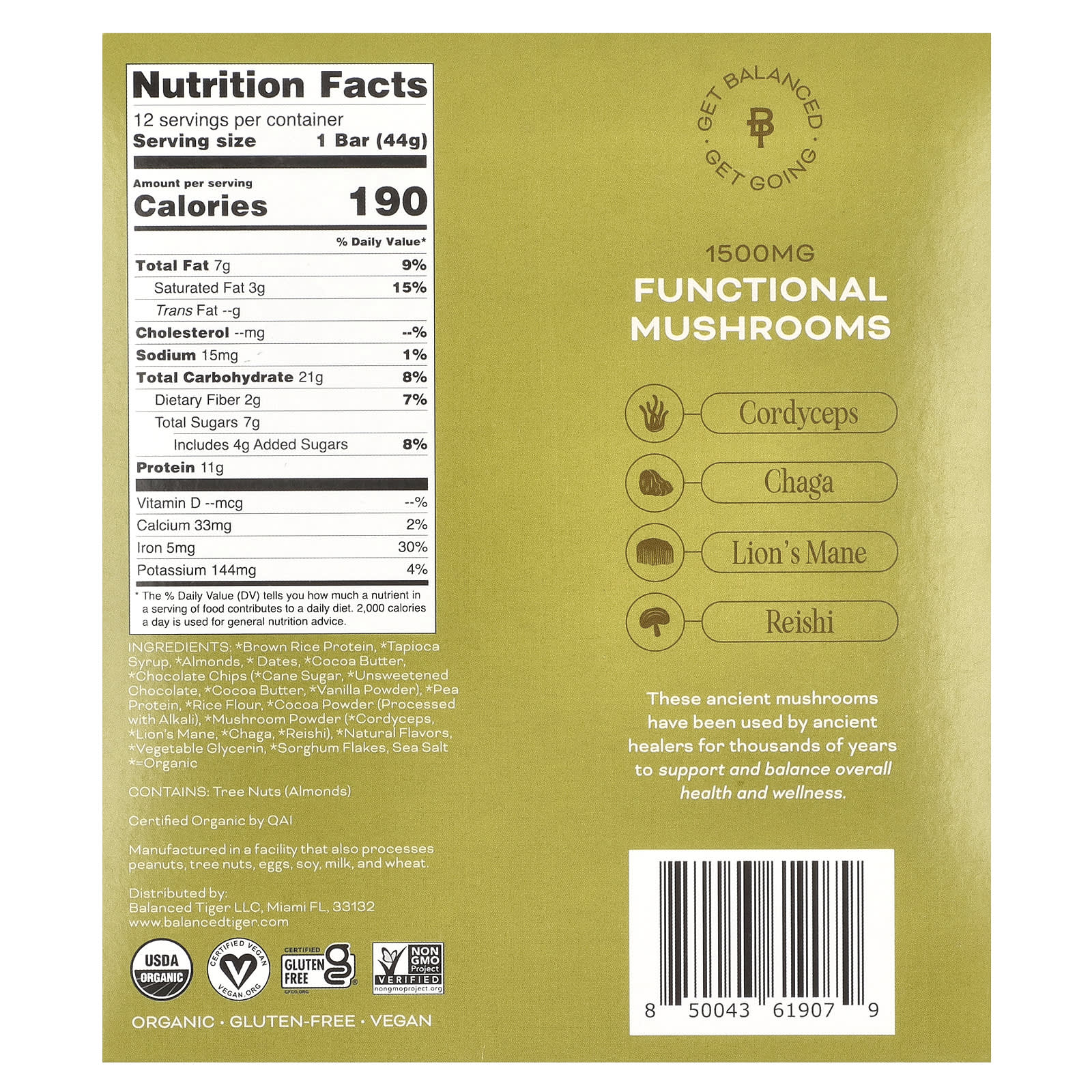 Balanced Tiger, プロテインバー、ミントチョコレートチップ、12本、各44g（1.55オンス）