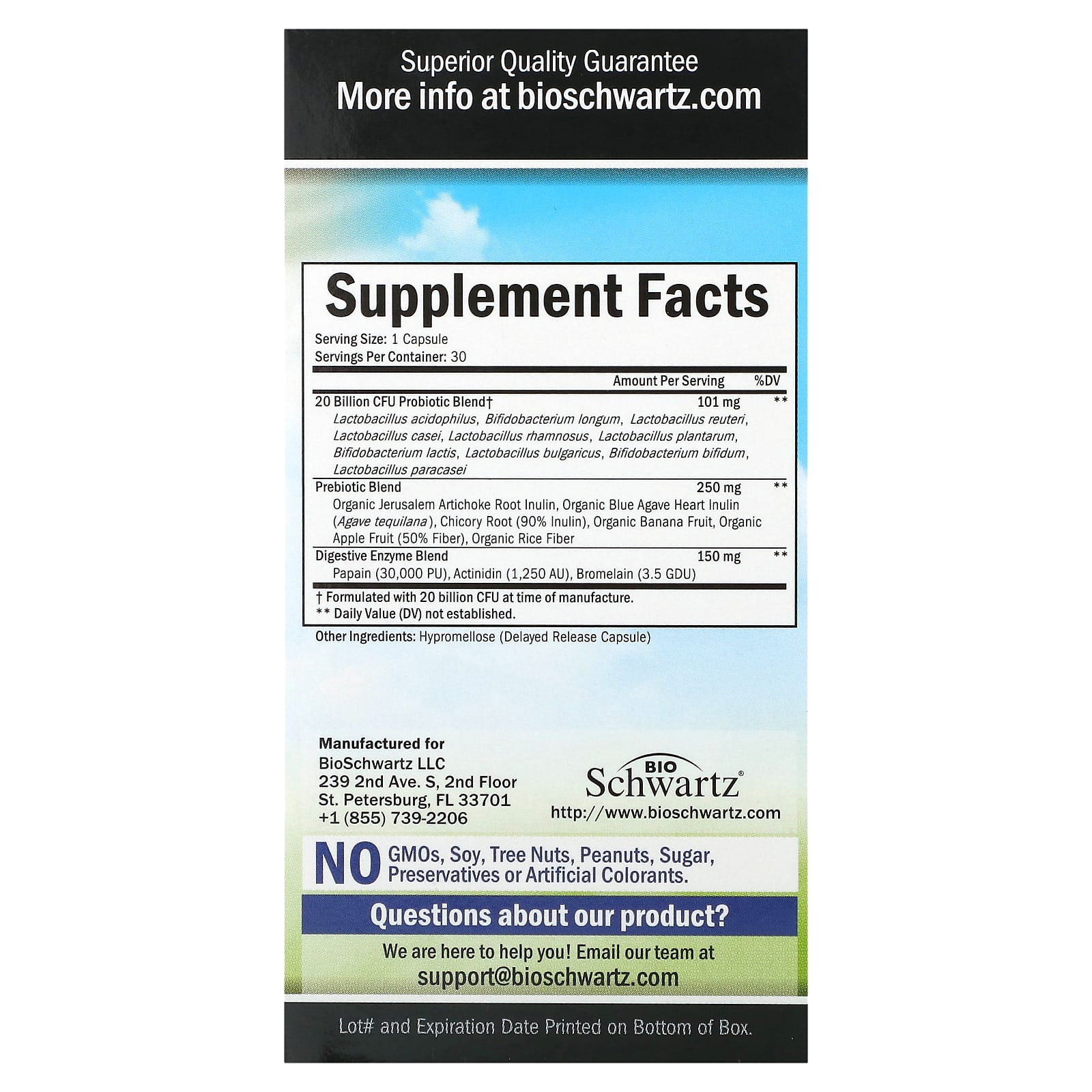 BioSchwartz, Advanced Strength, Prebiotic+Probiotic, 20 Billion CFU, 30 ...